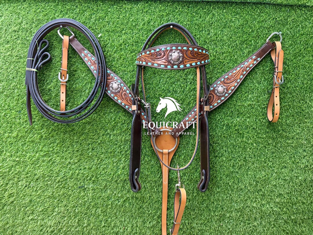 Western Horse Tack Set | Hand-tooled Leather Headstall Breast Collar ...