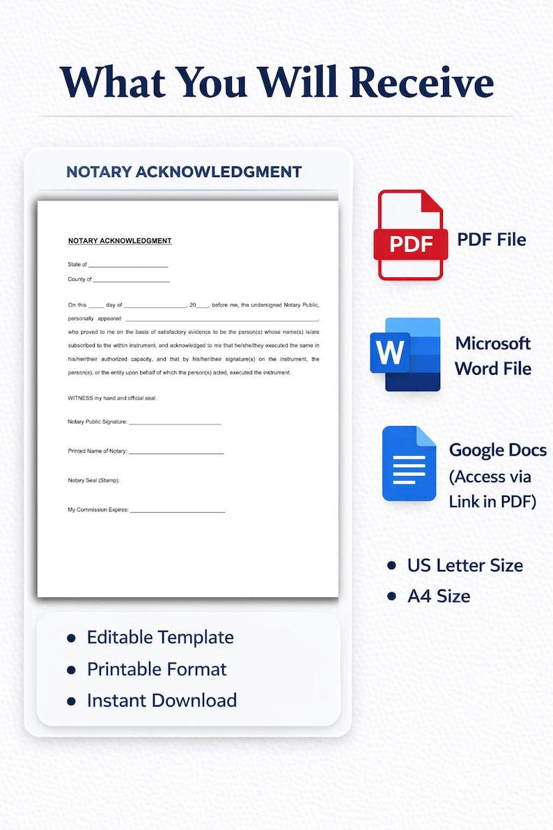 Notary Acknowledgment Form Template, Editable Notary Acknowledgment ...