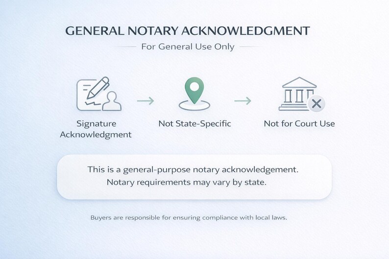 Blank Notary Acknowledgment Form | US Letter & A4 (PDF Printable) - Etsy