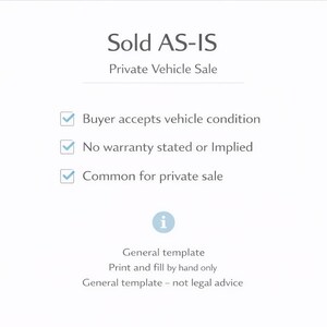 Vehicle Bill of Sale AS-IS PDF | Printable Car Sale Form | Buyer ...