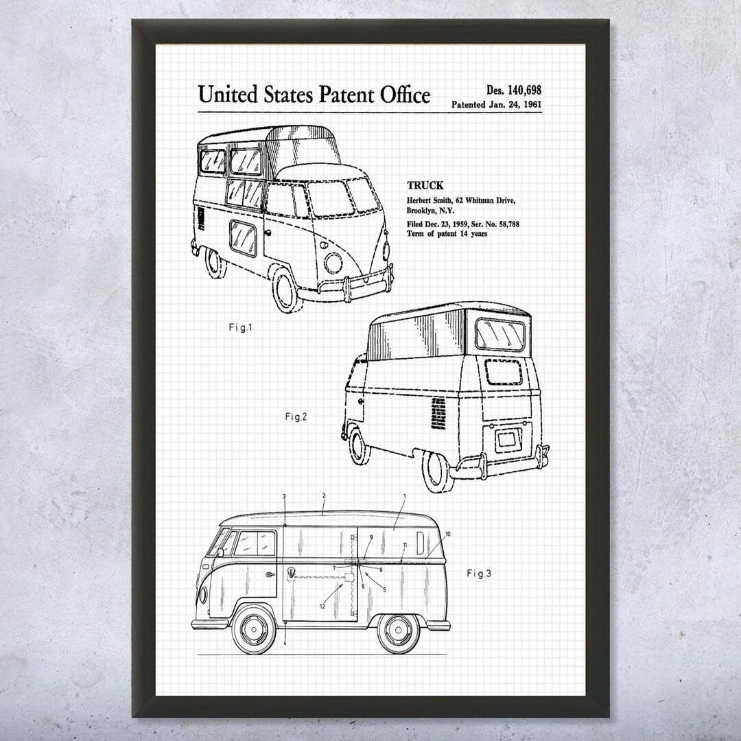 Vintage VW Camper Van Patent Art Print, Blueprint Poster - Etsy