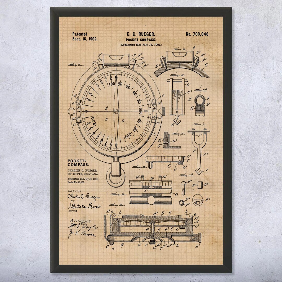 Vintage Compass Patent Art Print, Engineer Surveyor Gift - Etsy