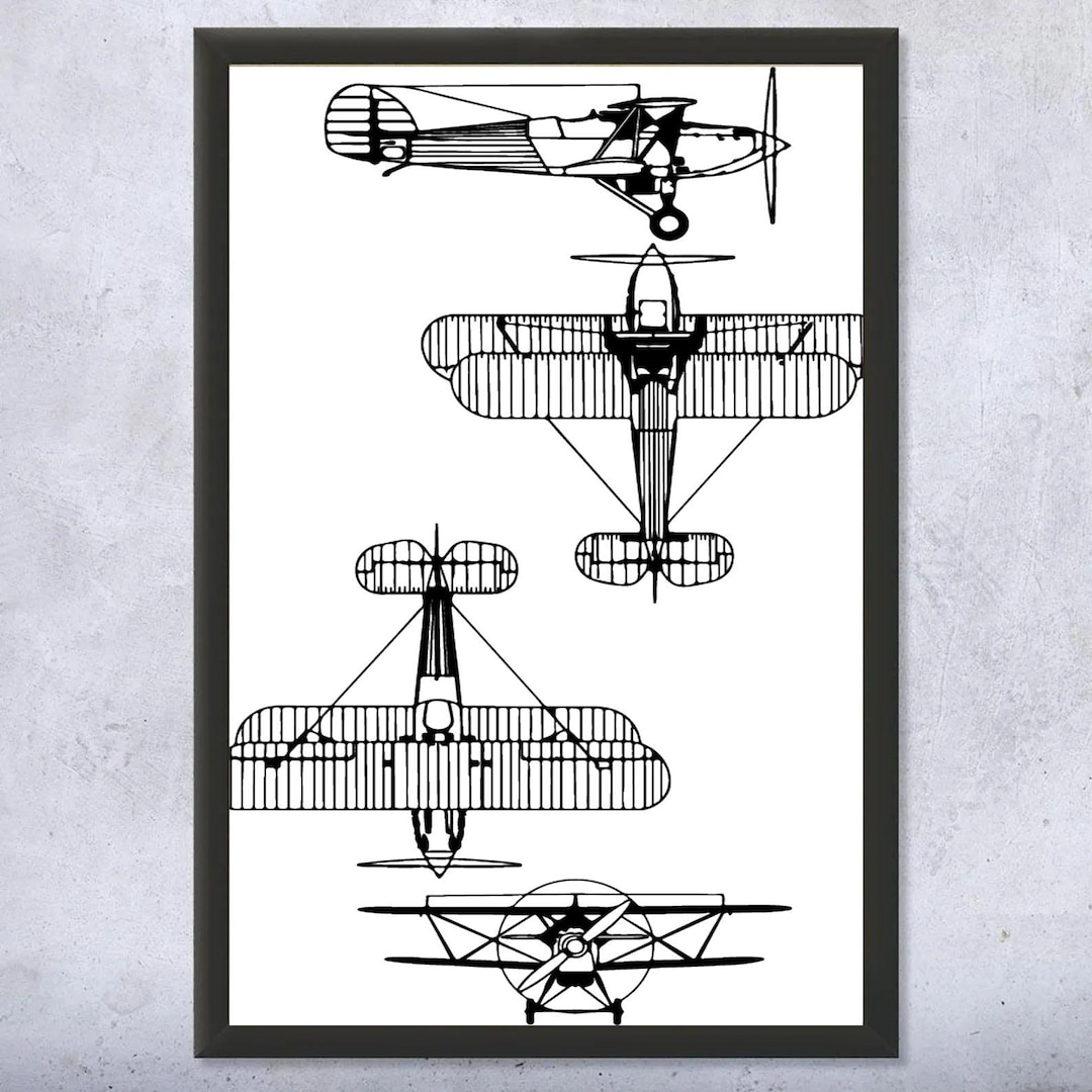 Vintage Biplane Blueprint Poster, Aviation Wall Art Gift - Etsy