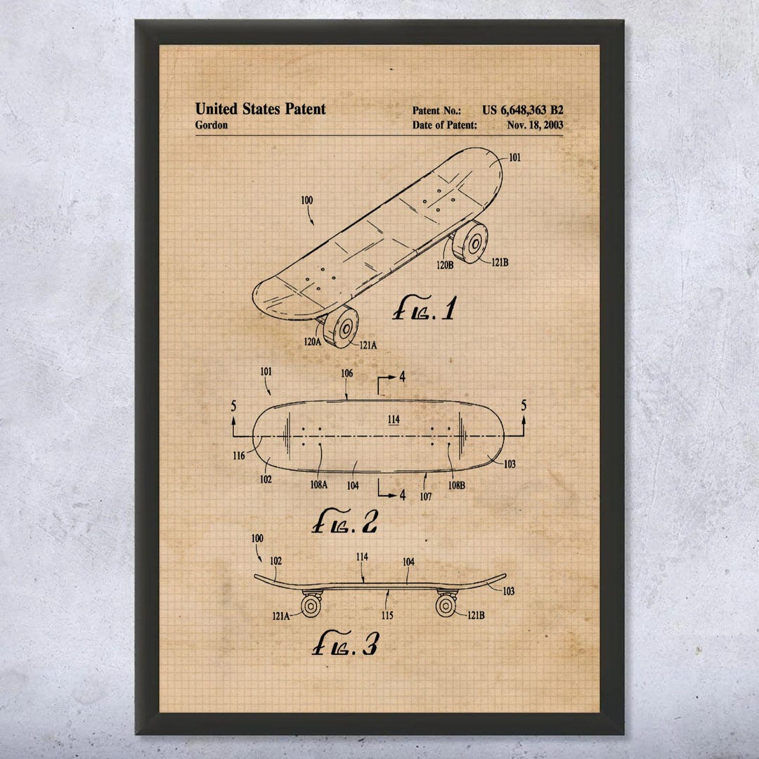 Skateboard Patent Art Print, Vintage Blueprint, Mancave Decor - Etsy