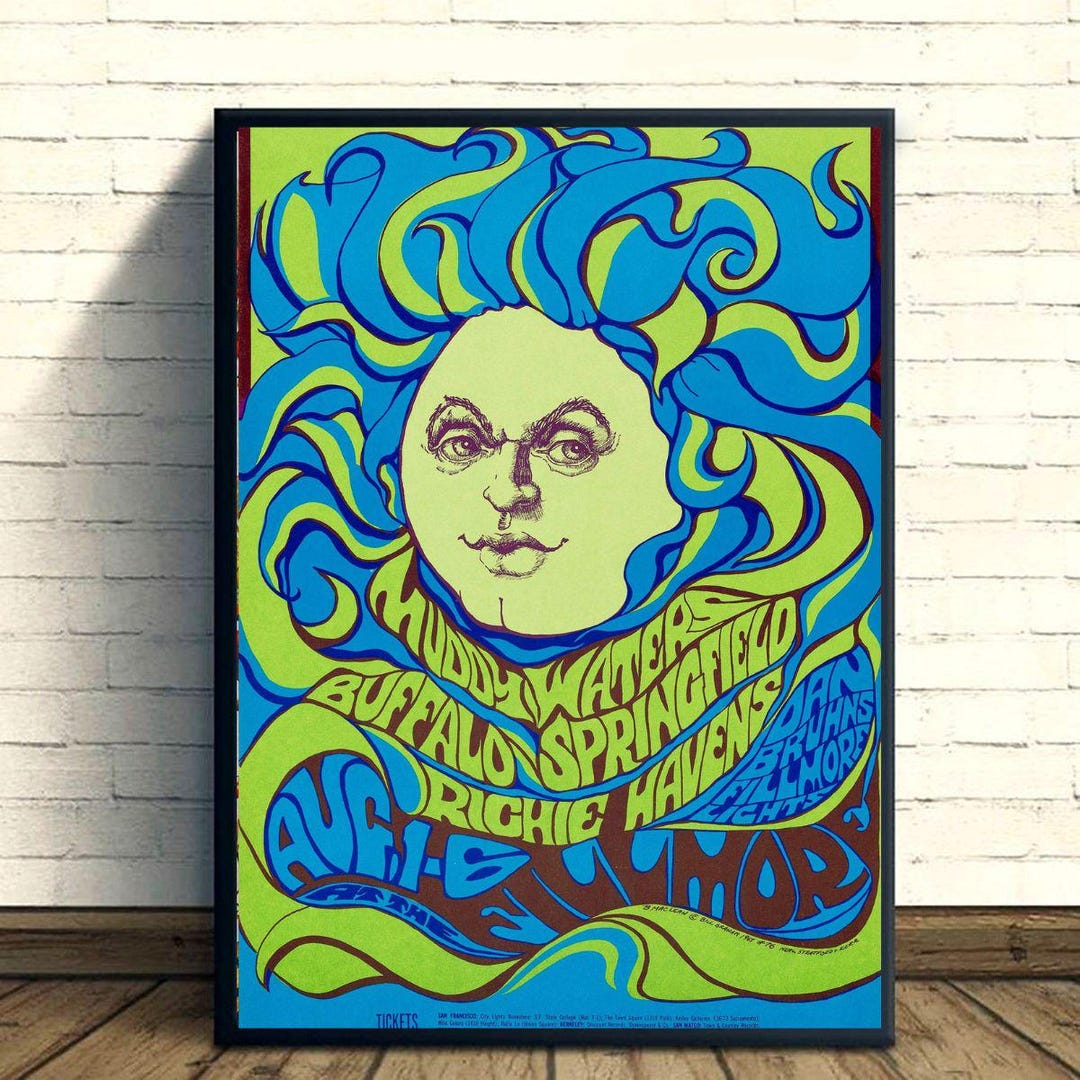 1960s Psychedelic Concert Poster, Muddy Waters Wall Art,buffalo ...