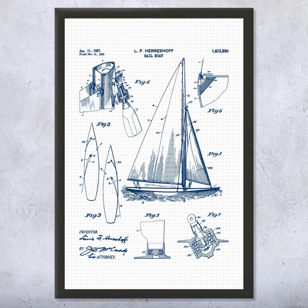 Herreshoff Sailboat Patent Art Print, Nautical Blueprint Poster - Etsy