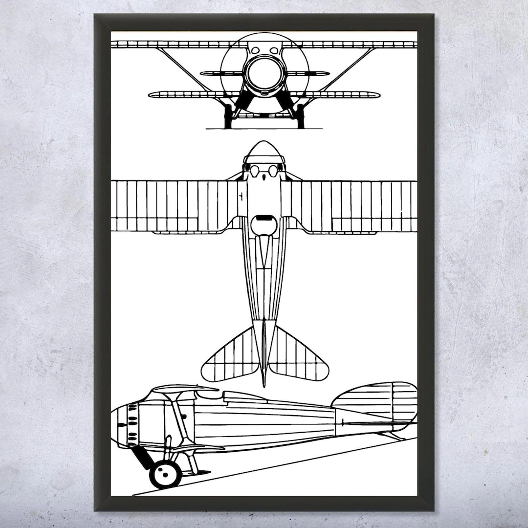 Biplane Blueprint Poster, Vintage Aviation Wall Art - Etsy