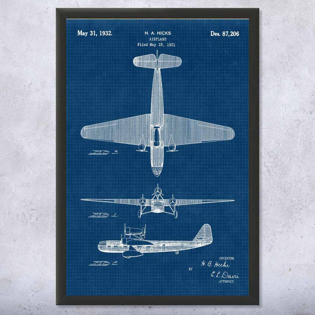 1932 Airplane Patent Blueprint Poster, Aviation Art Print - Etsy