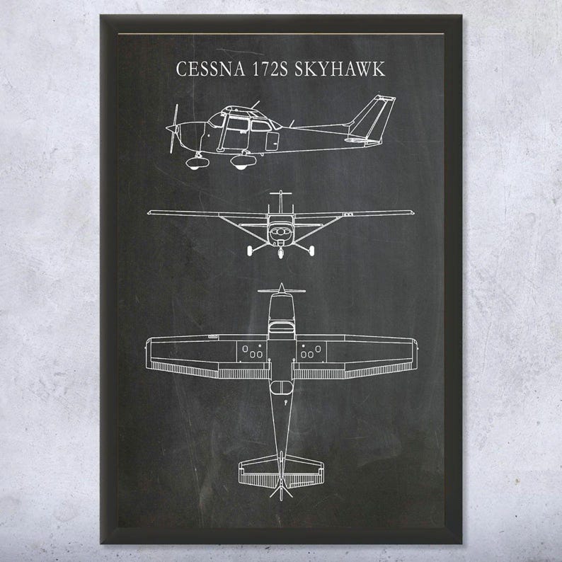 Cessna 172S Skyhawk Blueprint Art Print, Aviation Wall Decor - Etsy