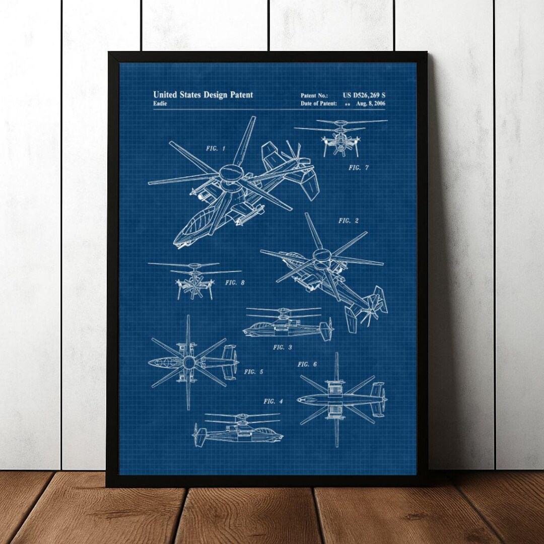 Helicopter Patent Blueprint Poster, Aviation Wall Art - Etsy