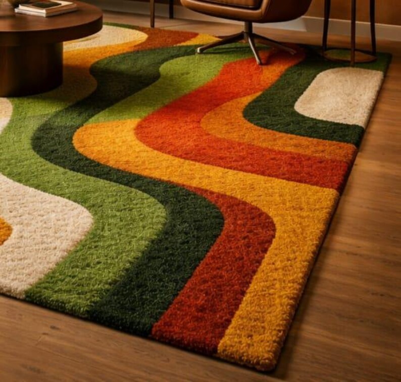 Retro Geometric Circle Rug – Mid Century Modern Area Rug for Living ...