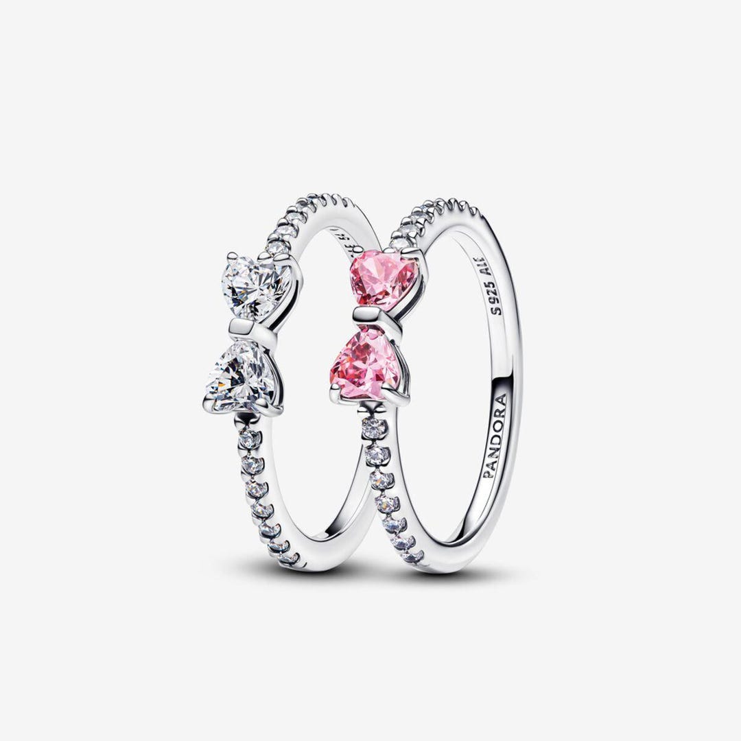 Pandora Sparkling Bow Duo Ring Set - Etsy