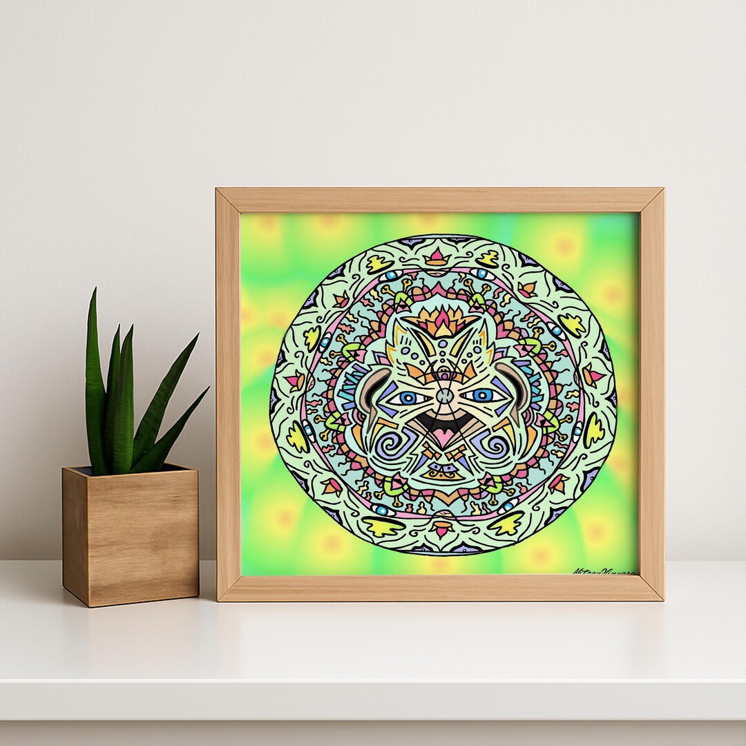 Guardian Mandala Poster Hand-drawn Symbolic Abstract Art Sacred Face ...