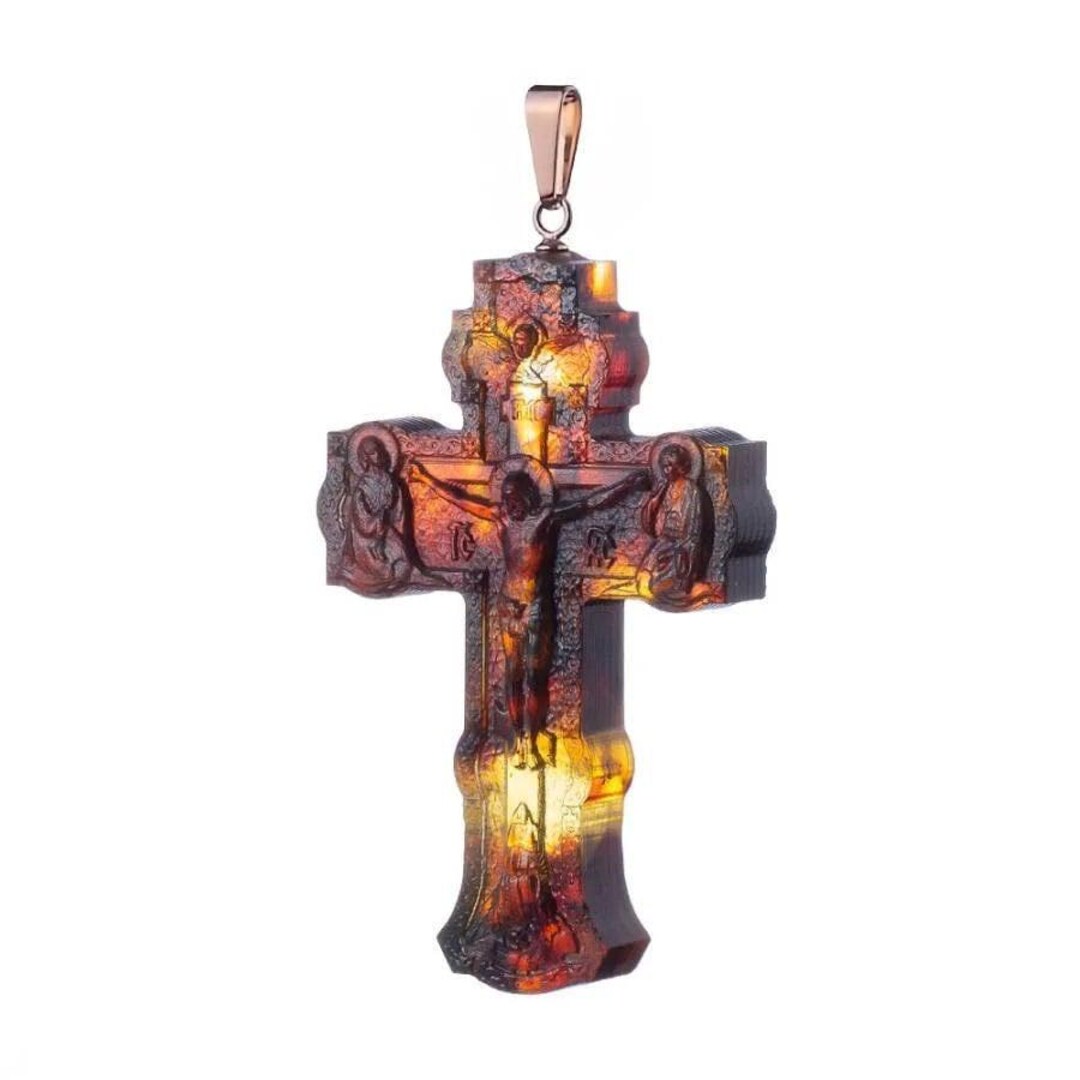Large Golden Orthodox Cross With Natural Amber Carving|amber Cross ...