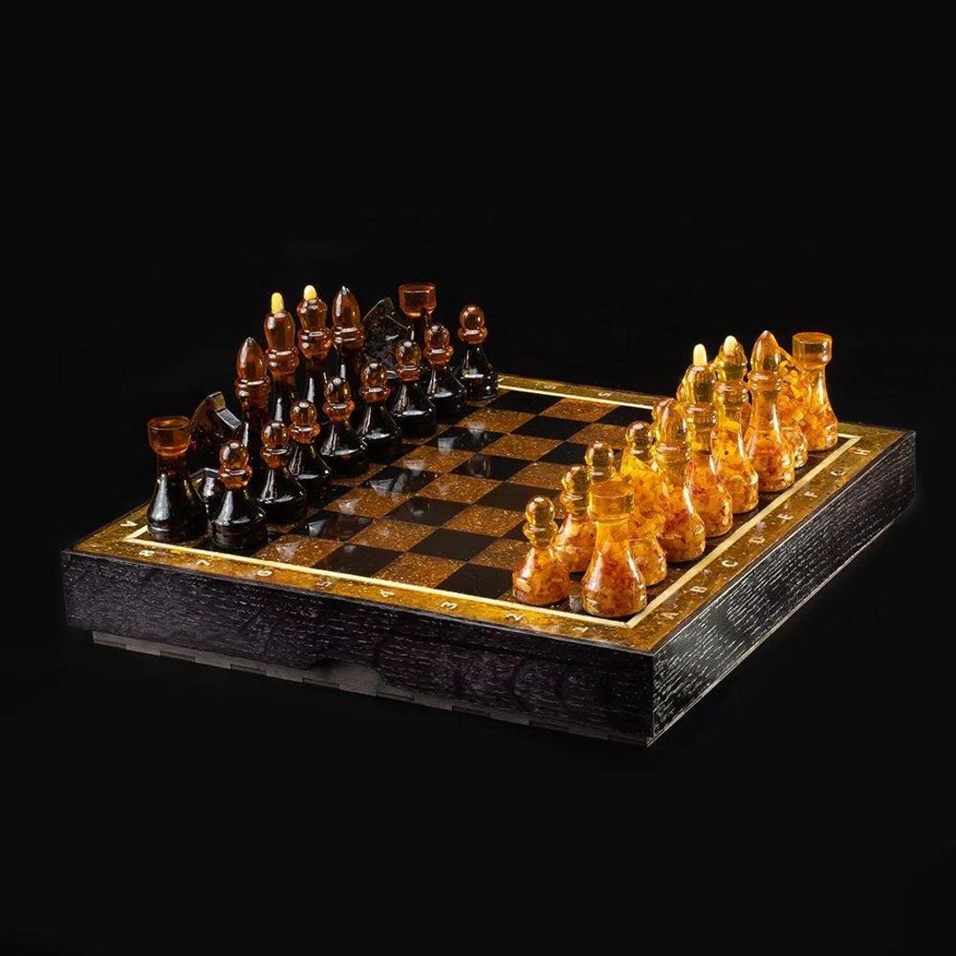 Large Amber Chess Set | Hand Carved Chess Pieces, Oak Board - Etsy