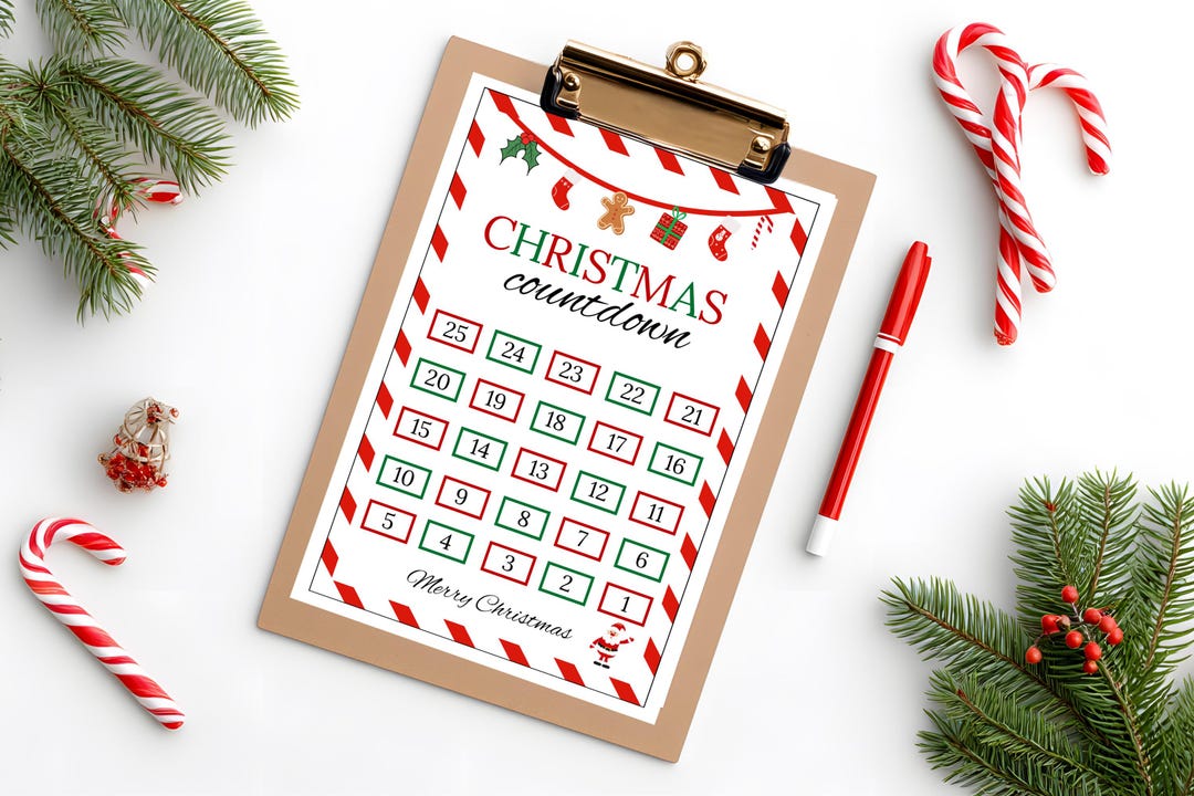 Christmas Countdown Advent Calendar 25 Days Printable, Advent Calendar ...