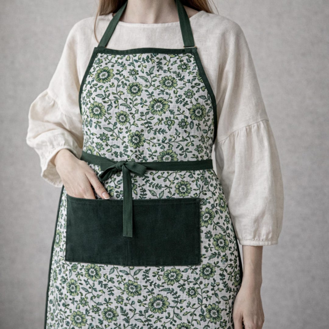 Buy Handmade Block Print Cotton Apron, Velvet Pocket, Adjustable Straps ...