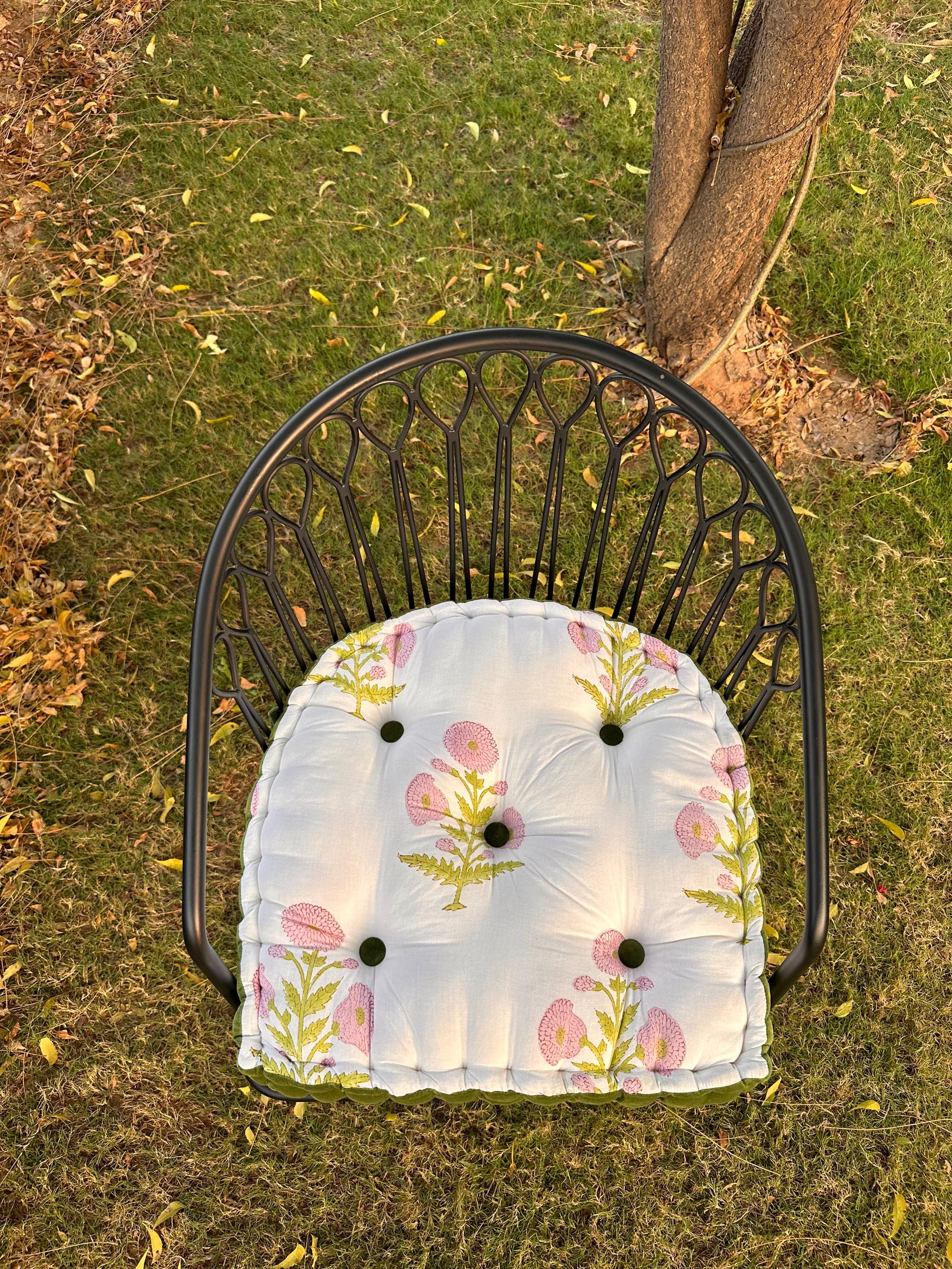 Handmade U-shape Chair Cushion With Ties White Flowers Print - Etsy