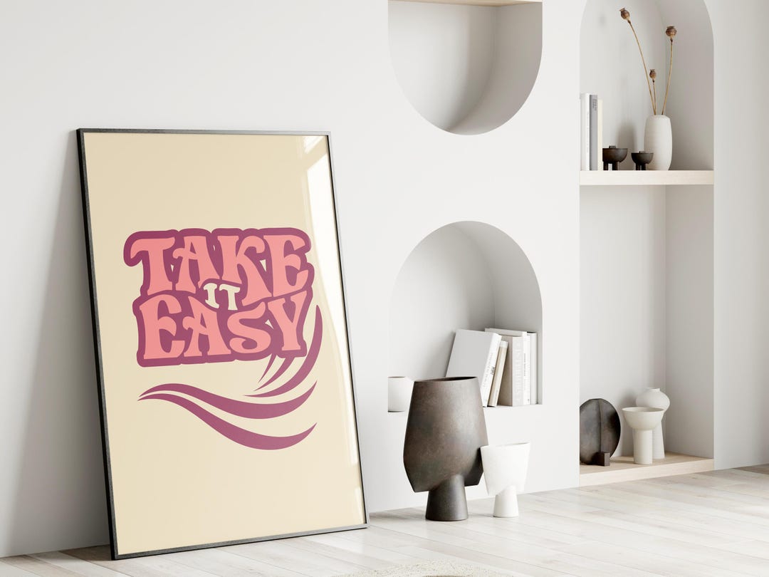 Retro Typography Poster "take It Easy" - 70s Wall Art in Cream and Pink ...