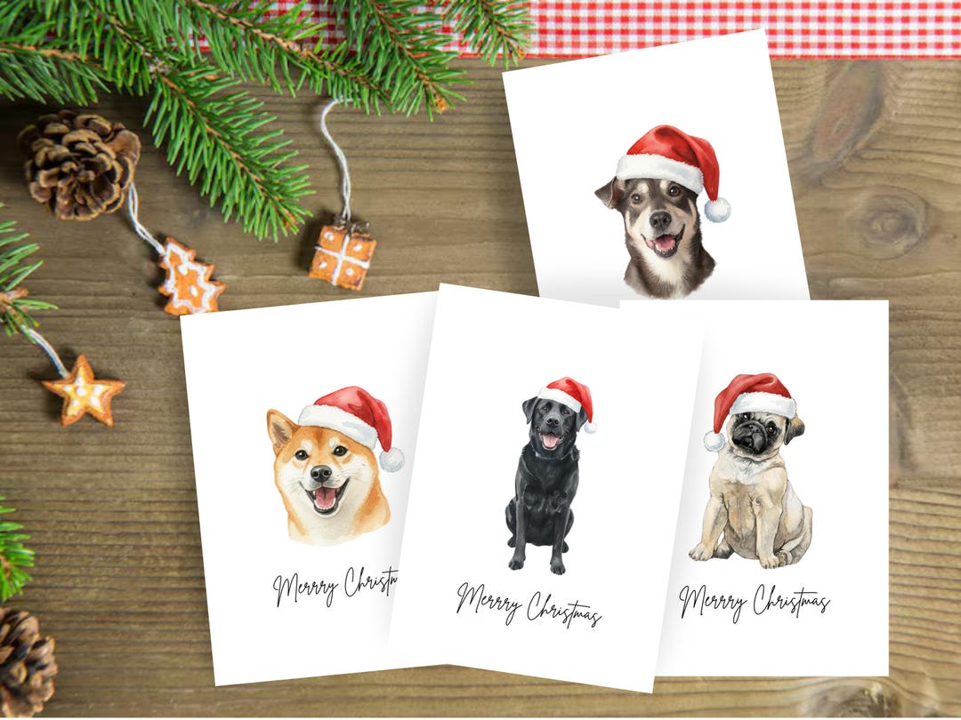 Set of 4 Dog Christmas Cards | Printable Holiday Cards for Dog Lovers ...