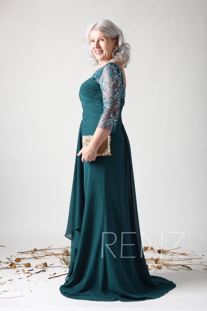 Emerald Green Mother Of The Bride Formal Dress Illusion Long Etsy