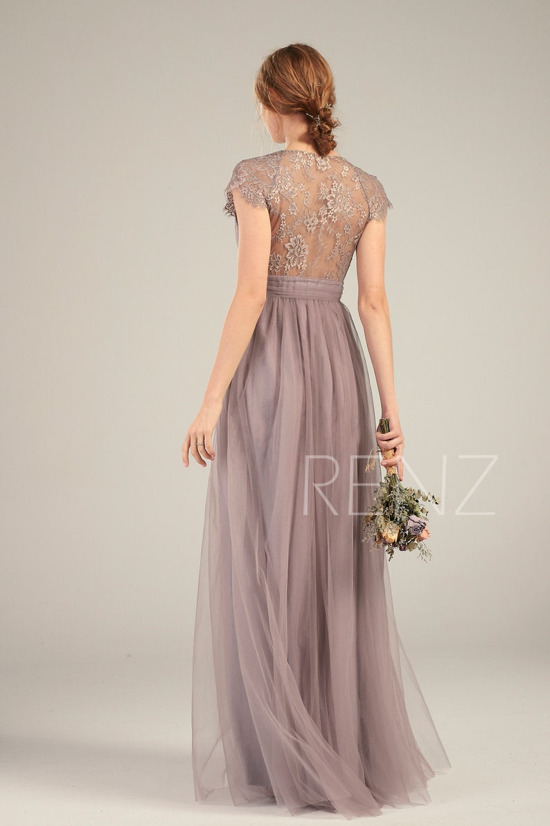 Mauve Bridesmaid Dress Tulle Prom Dress Long Empire Waist Etsy