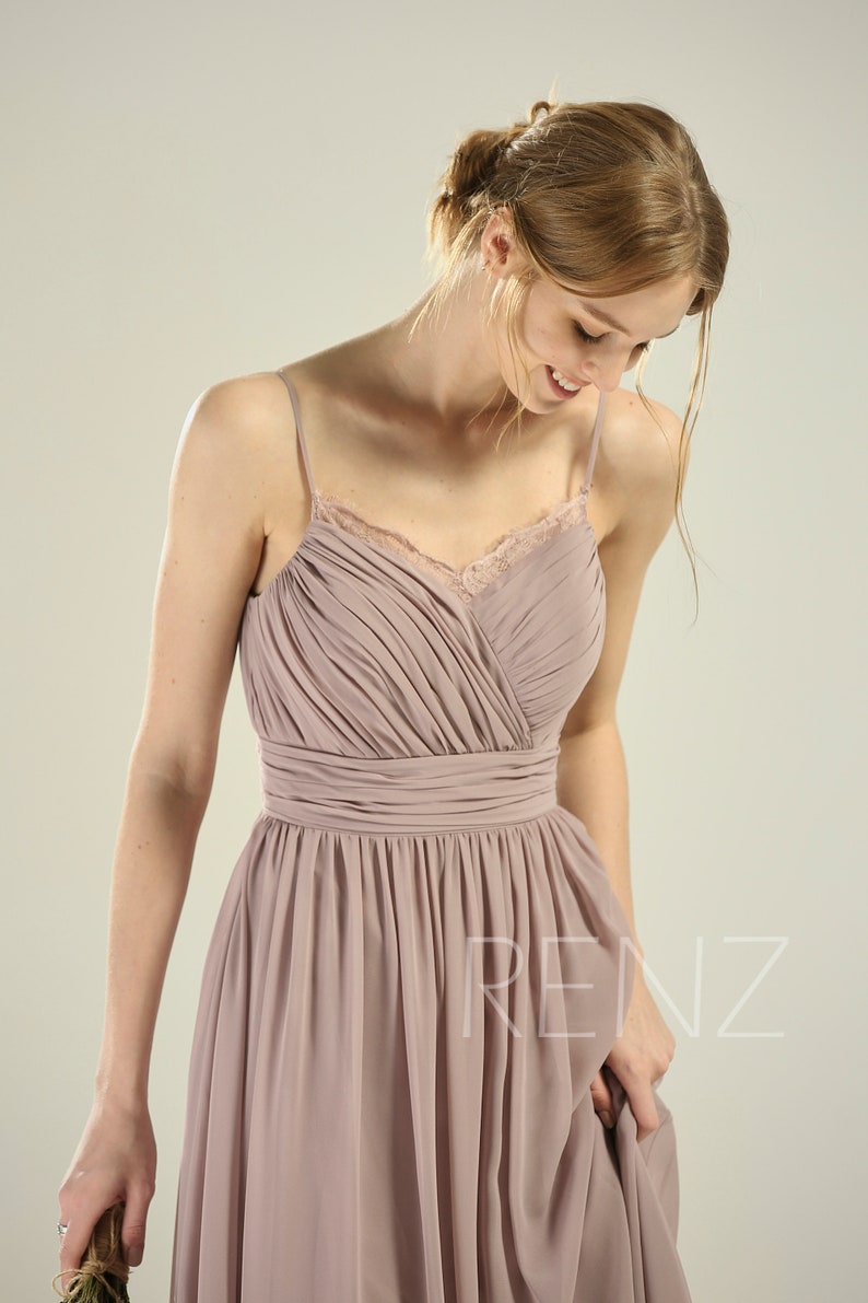Mauve Chiffon Bridesmaid Dress Ruched V Neck Wedding Dress Etsy