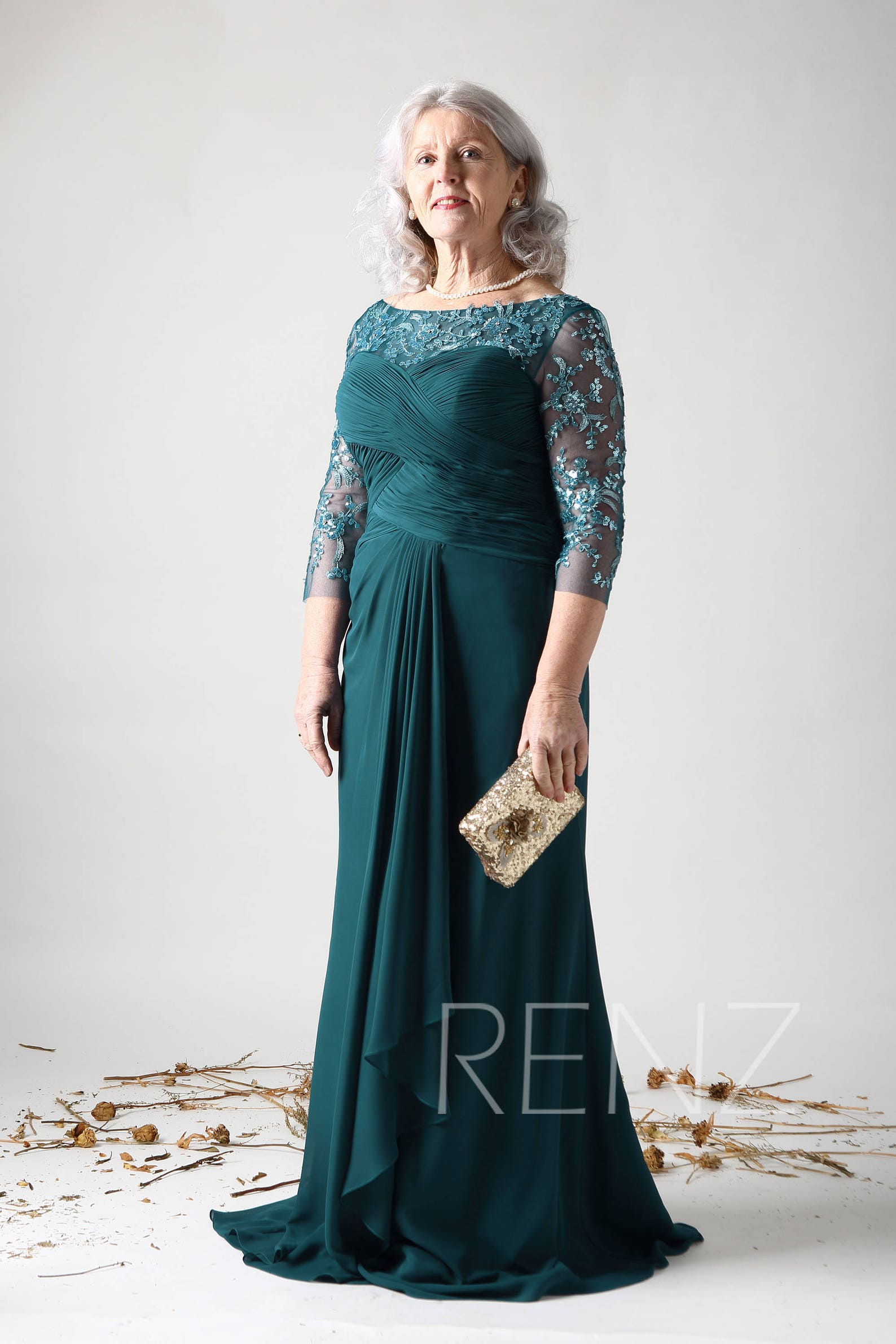 Emerald Green Mother Of The Bride Formal Dress Illusion Long Etsy