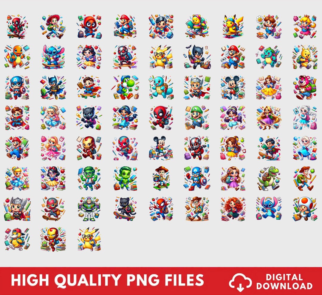 Back to School Superhero PNG Bundle, Kids Clipart, Cute Superhero ...