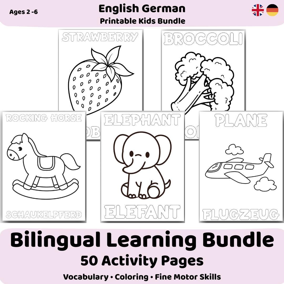 English-german Coloring Book Bundle – Bilingual Learning (PDF) - Etsy