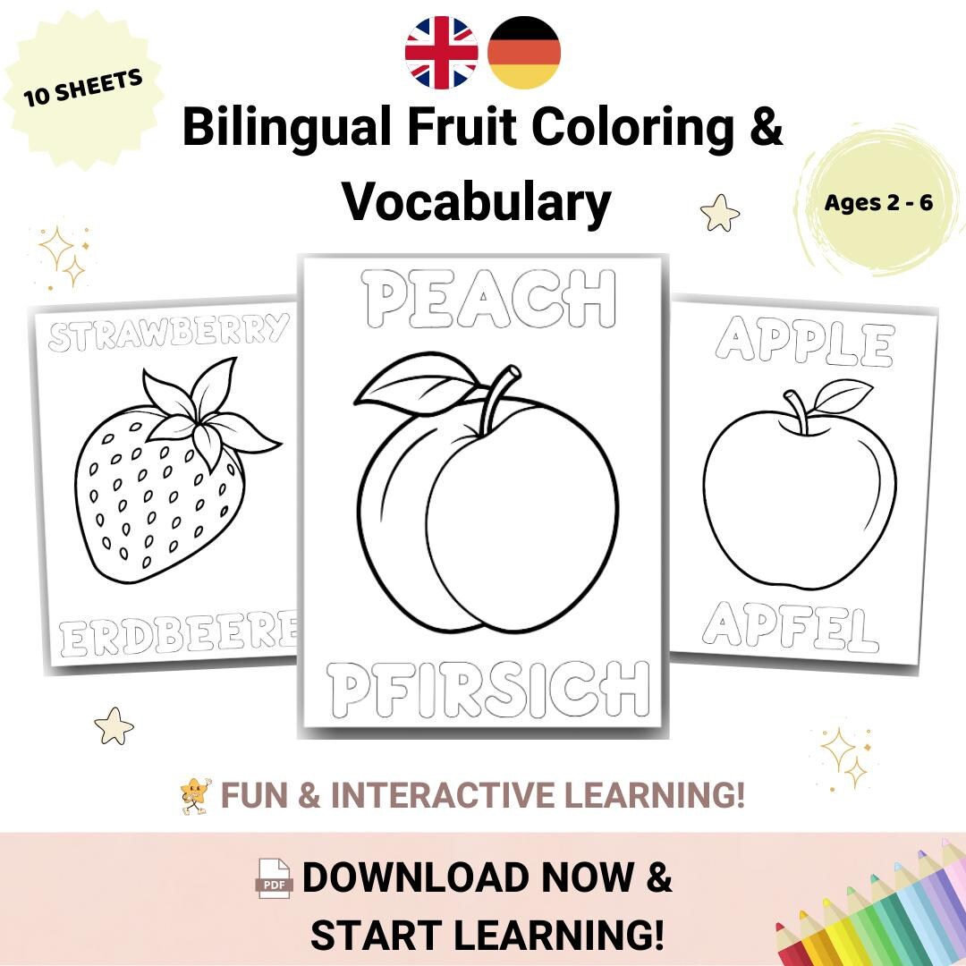 Bilingual Vocabulary Worksheets | English–hebrew Fruit & Words | Ages 2 ...