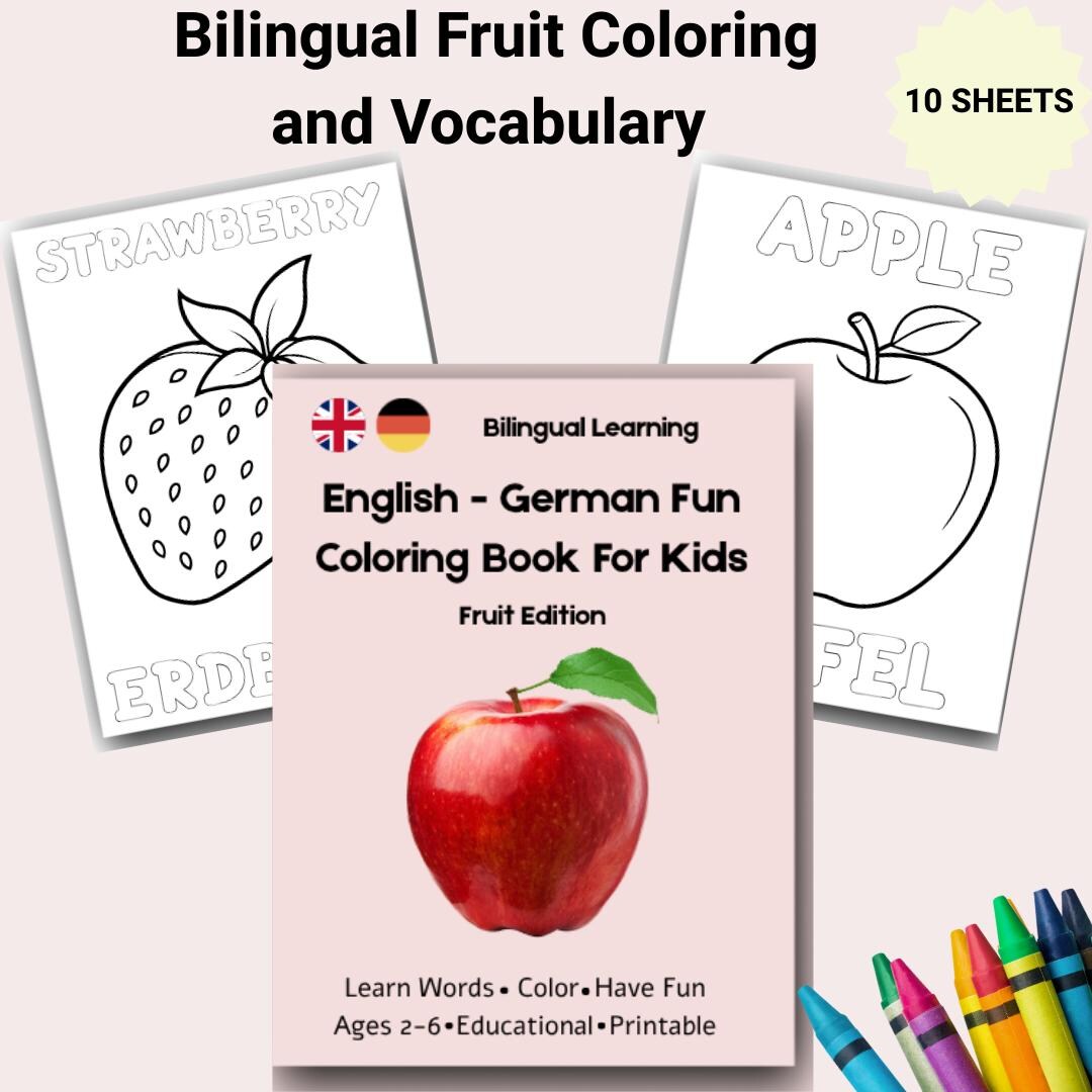 Bilingual Fruit Coloring Pages, English German Vocabulary Activity for ...