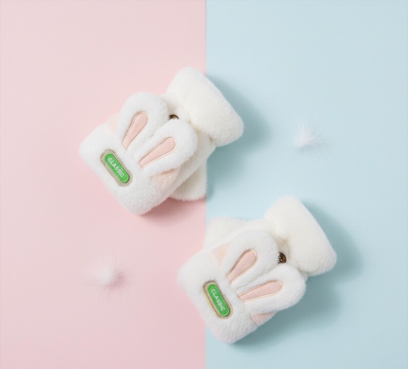 Fluffy Cute Mittens Gift, Soft Plush Kawaii Winter Gloves for Women ...