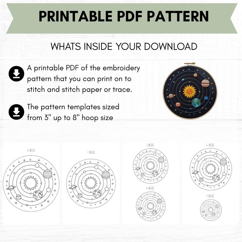 Solar System Hand Embroidery Pattern PDF | Space Embroidery Pattern ...