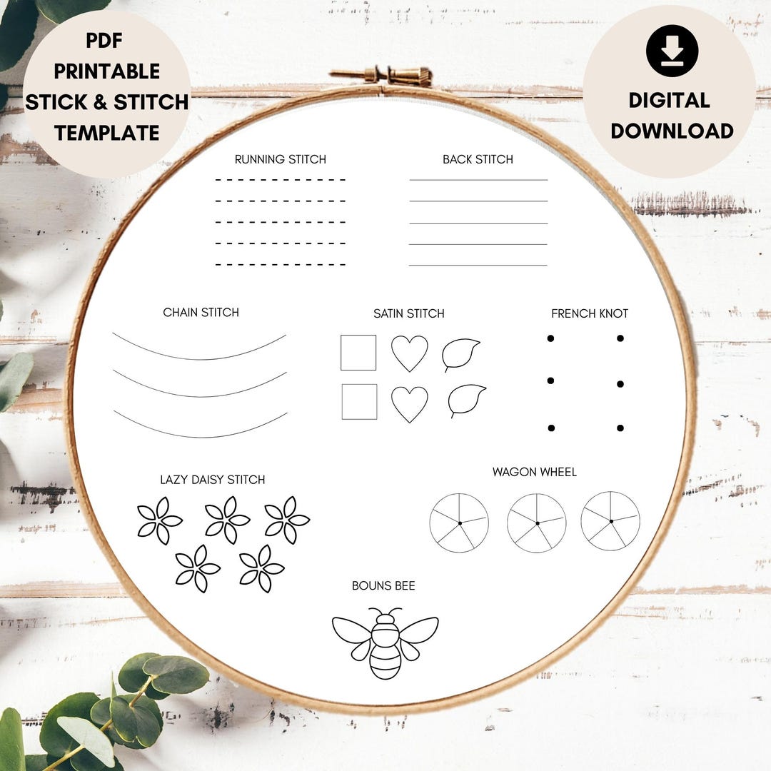 Hand Embroidery Stitch Guide | Printable Embroidery Sampler | Stick and ...
