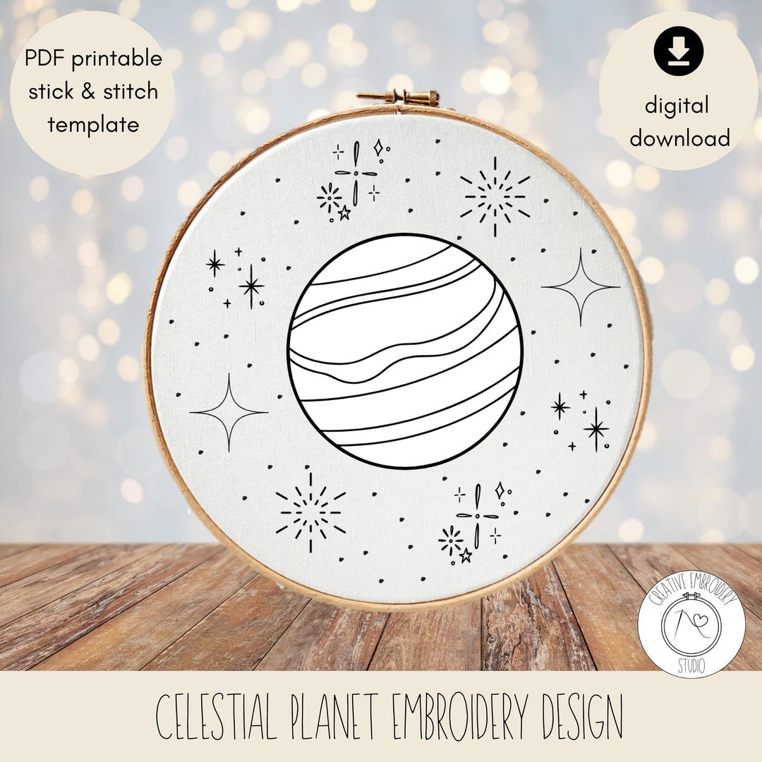 Celestial Planet Embroidery Pattern, Stick and Stitch, Embroidery ...