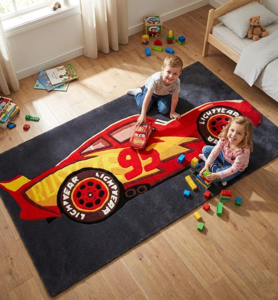 Lightning Mcqueen Rug for Kids Bedroom, Red Race Car Area Rug, Disney ...