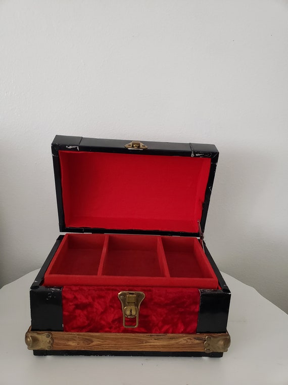 Rare Cheney England Trunk Jewelry Box/Leather Handles - Gem