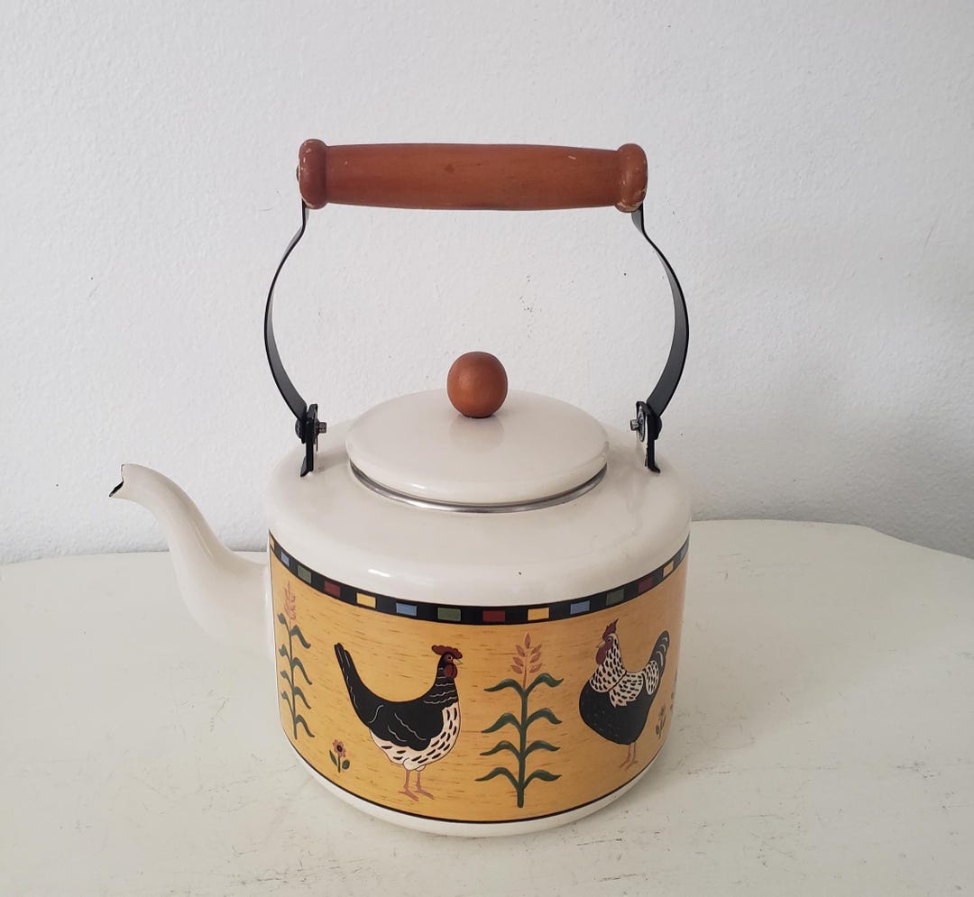 Vintage Warren Kimbell rooster Game Enamel Kettle/teapot/primitive ...