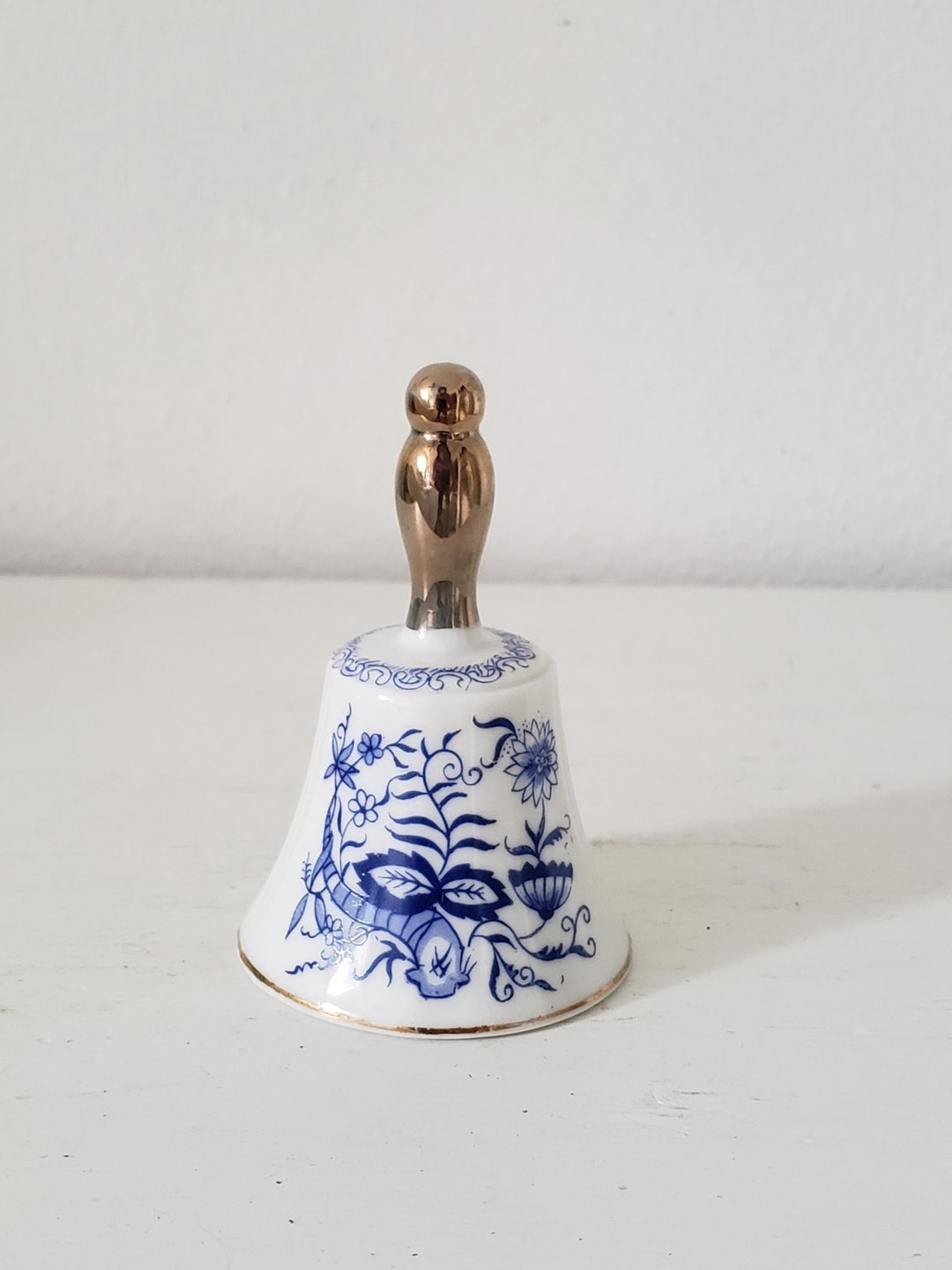 Vintage Enesco Blue/white Porcelain Bell/gold Handle/cottage/japan - Etsy
