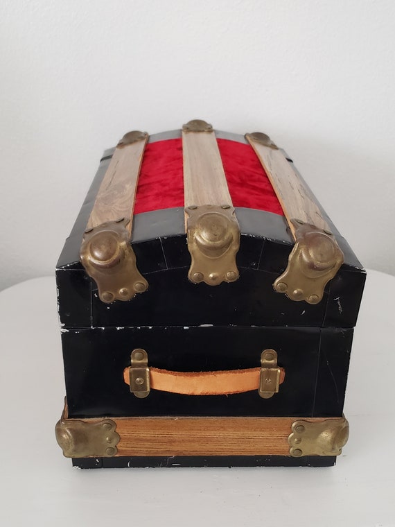 Rare Cheney England Trunk Jewelry Box/Leather Handles - Gem