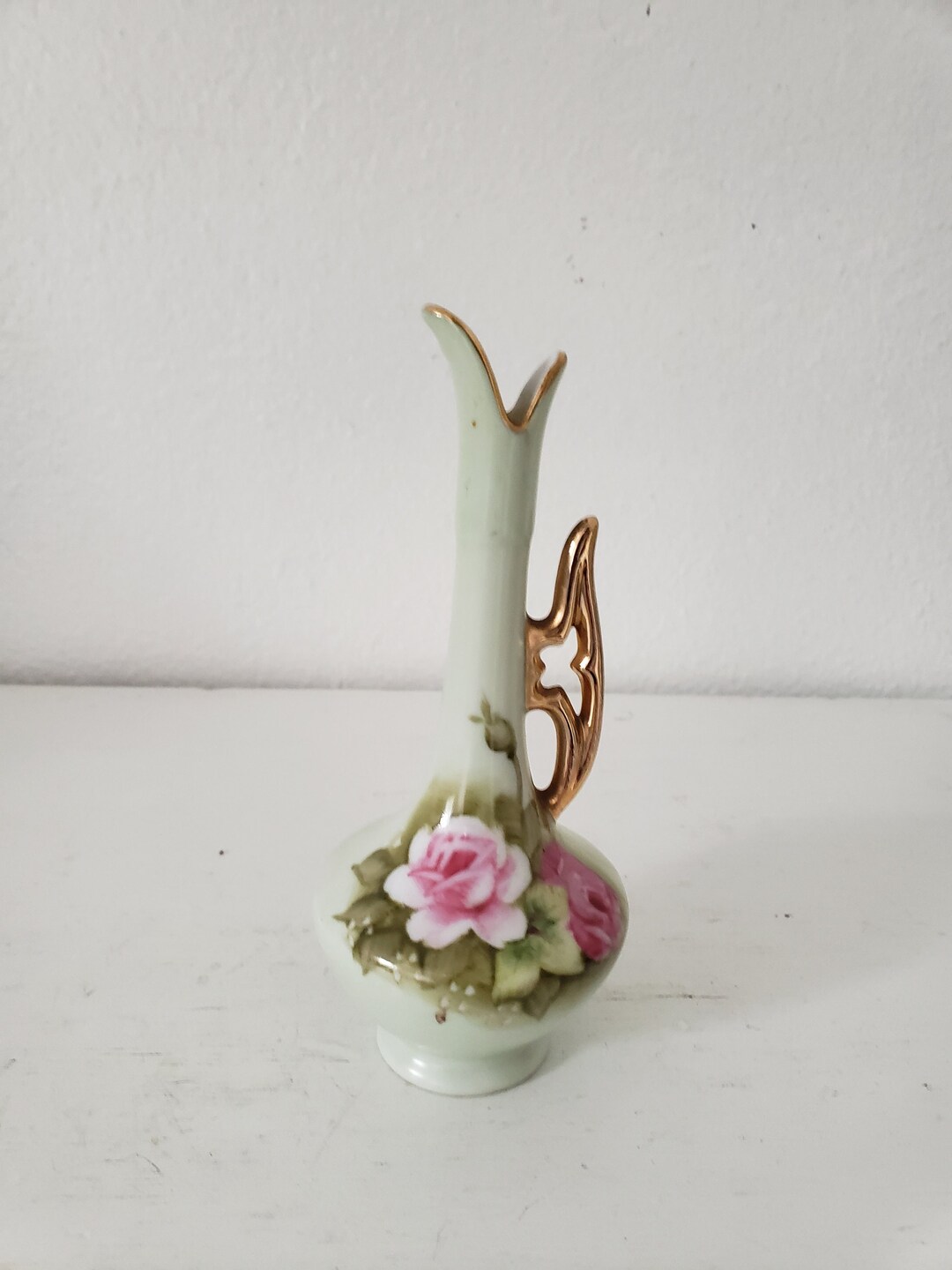 Vintage Shabby Green Lefton China Mini Bud Vase//roses/porcelain - Etsy