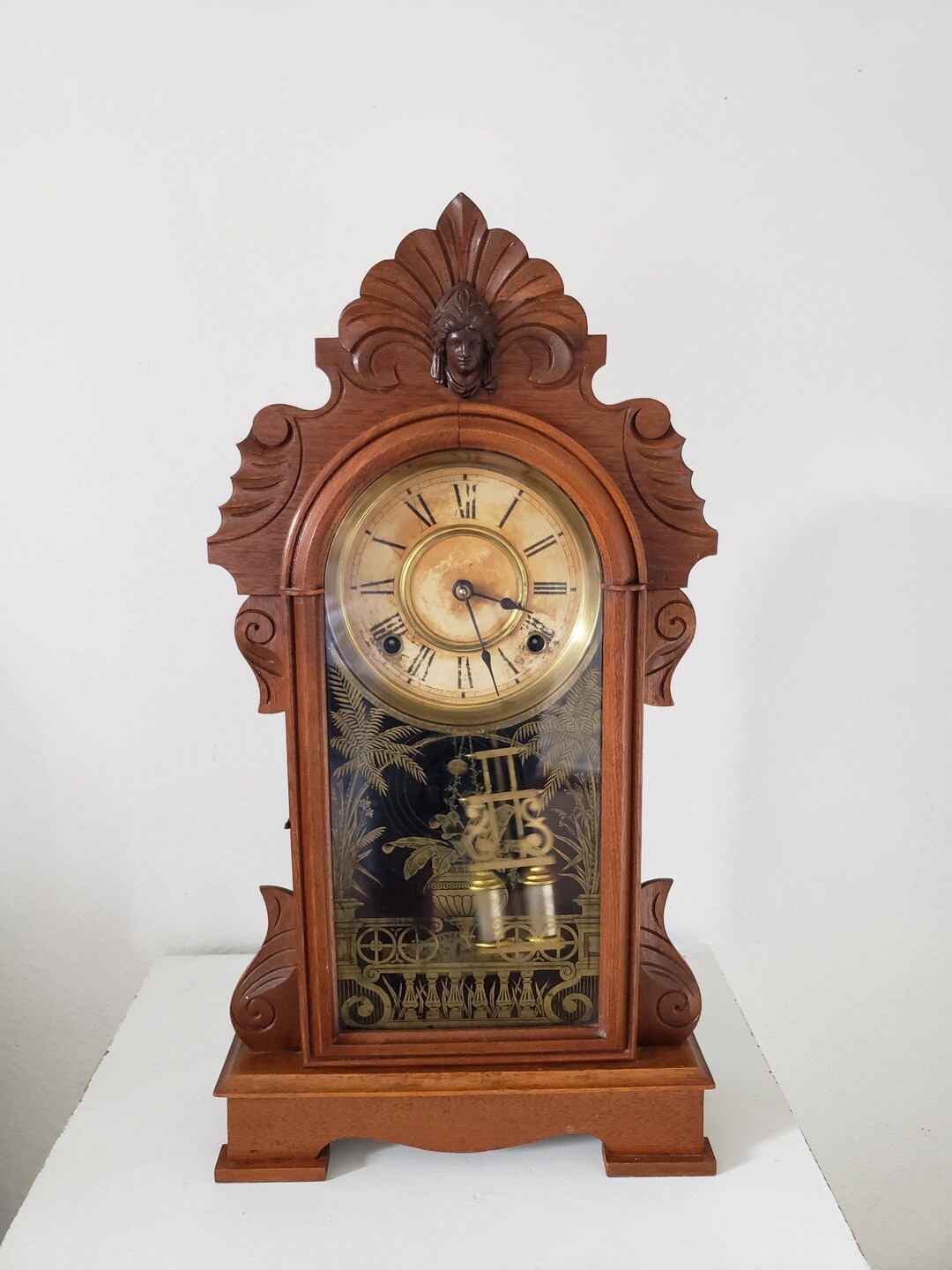 Working Antique Ansonia Wood Case Mantle/gingerbread Clock/hourly Chime ...