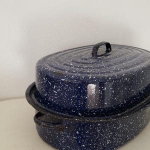 Large Vintage Cobalt Blue/white Speckled Roasting Pan With Lid/holidays ...