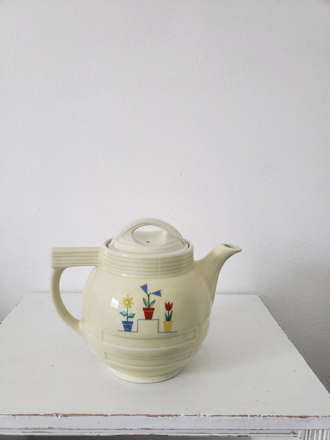 Vintage Drip-o-lator Coffee Pot/ivory/yellow Trim/flower Pots ...