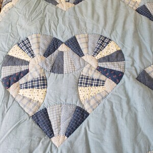 Vintage Full Size Fan/heart Pattern Hand Pieced/handstitched Blue Quilt ...