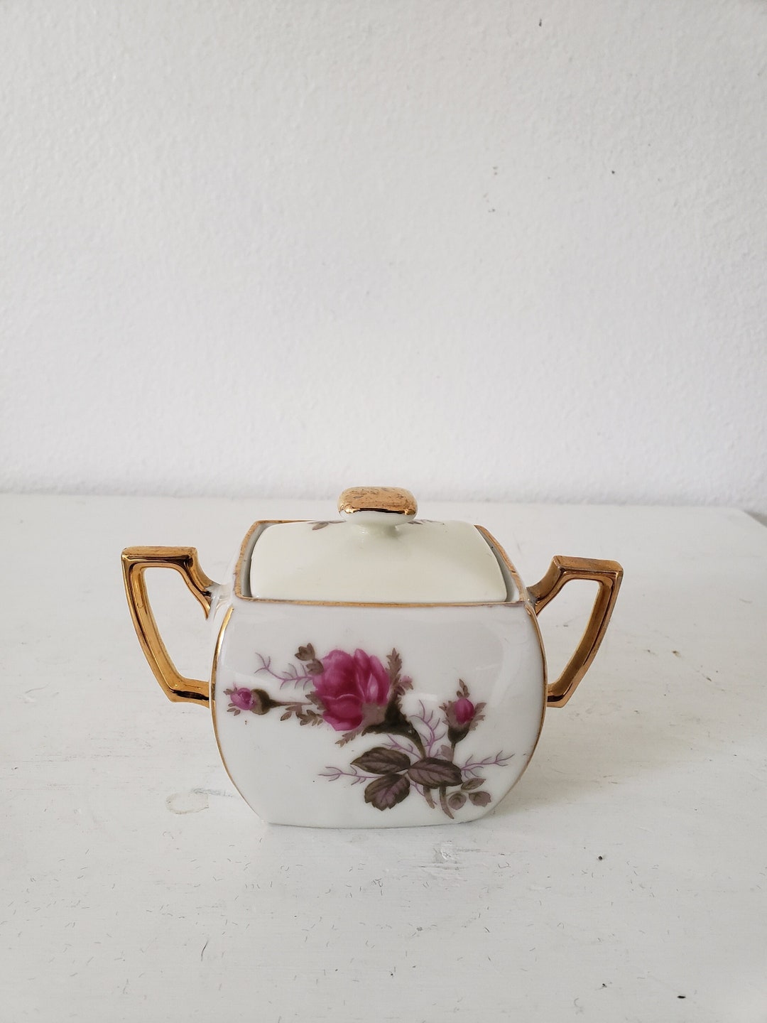 Vintage Royal Sealy Porcelain Rose Covered Sugar Bowl/gold Handles ...