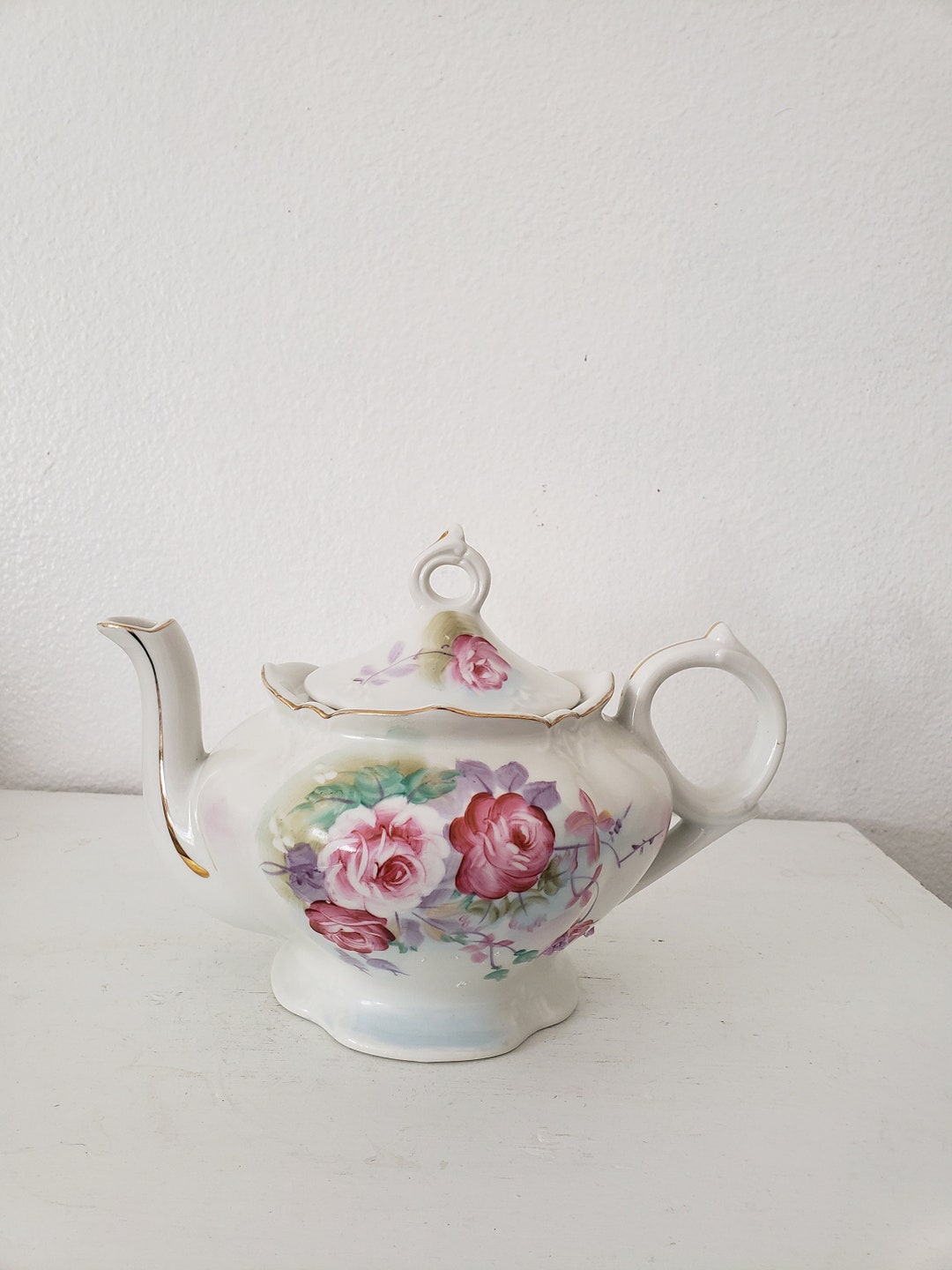 Vintage Lefton Porcelain Rose Music Box Base Teapot - Etsy