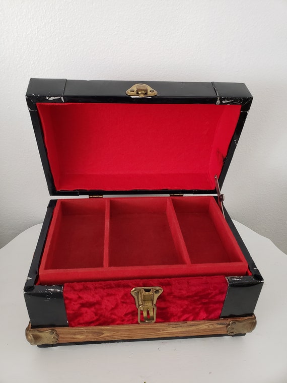 Rare Cheney England Trunk Jewelry Box/Leather Handles - Gem