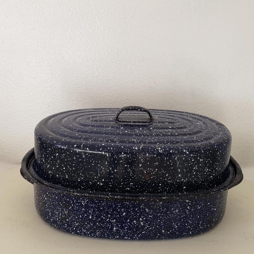 Large Vintage Cobalt Blue/white Speckled Roasting Pan With Lid/holidays ...